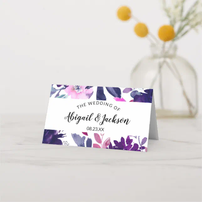 Enchanted Floral Purple Wedding Reception Table Place Card | Zazzle