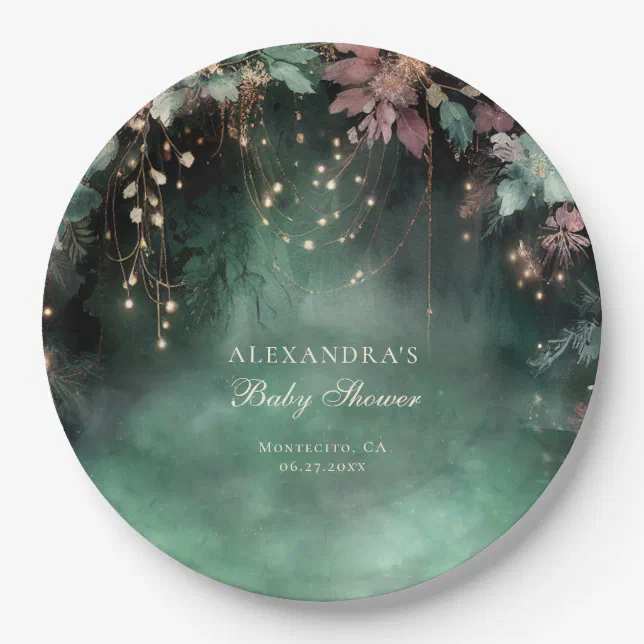 Enchanted Forest Arch Baby Shower Welcome Sign Paper Plates | Zazzle