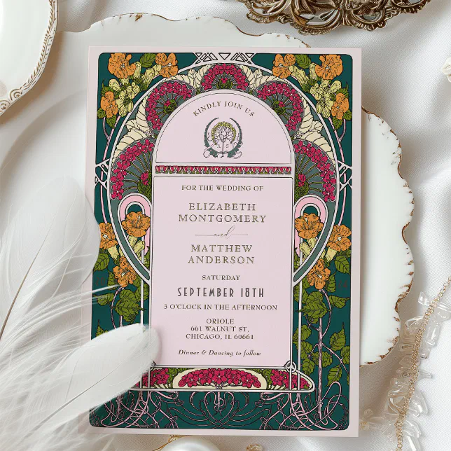 Enchanted Forest Art Deco Wedding Invitation | Zazzle