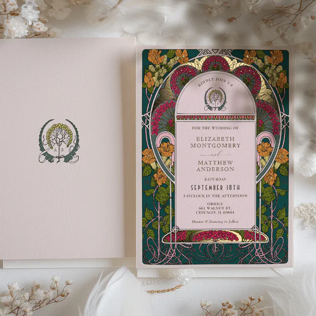 Enchanted Forest Art Deco Wedding Invitation Foil Invitation | Zazzle