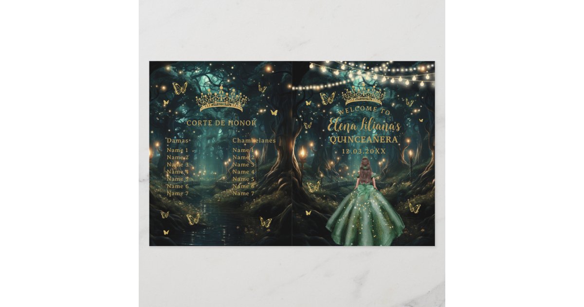 Enchanted Forest Emerald Green Quinceanera Program | Zazzle