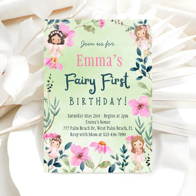 Enchanted Forest Fairy First Birthday Invitation | Zazzle