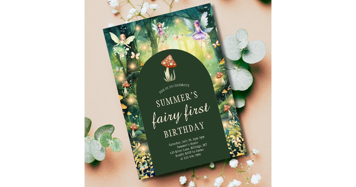 Enchanted Forest Fairy First Girl's Birthday Party Invitation | Zazzle