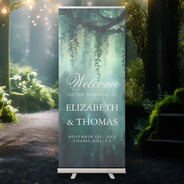 Enchanted Forest Fairy Garden Chic Wedding Welcome Retractable Banner ...
