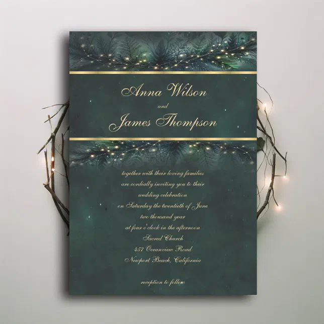 Enchanted Forest Fairy Gold Calligraphy Wedding Invitation | Zazzle