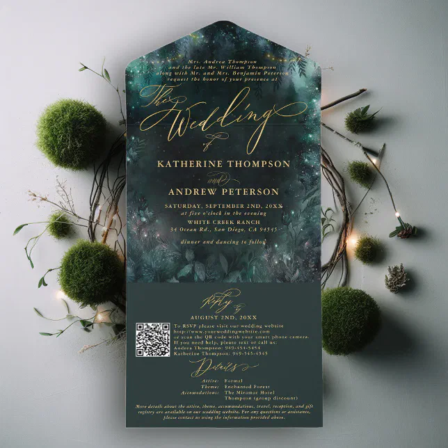 Enchanted Forest Fairy Woodland Emerald Elegant All In One Invitation ...