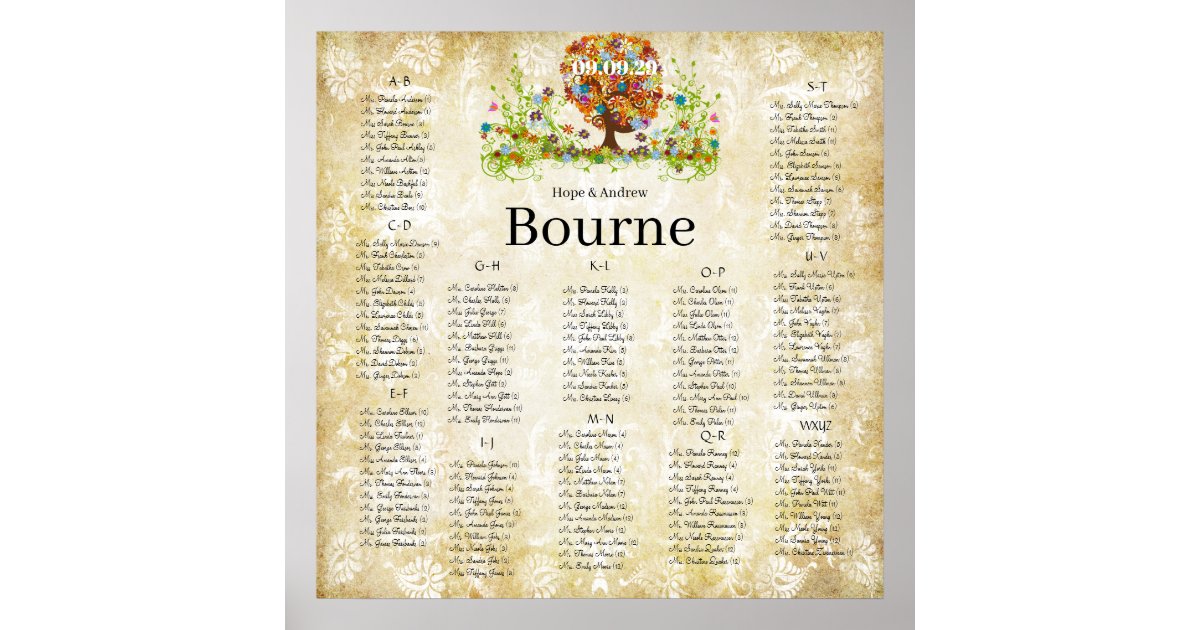 Enchanted Forest Gold Coral Wedding Seating Chart | Zazzle
