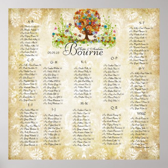 Enchanted Forest Gold Coral Wedding Seating Chart | Zazzle.com