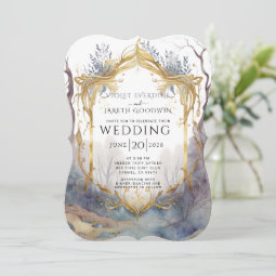 Enchanted Forest Gold Frame Wedding Invitation | Zazzle