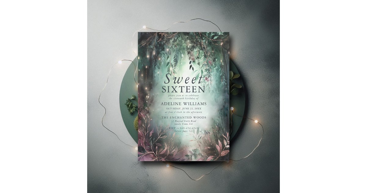 Enchanted Forest Gold Vines Mauve Magical Sweet 16 Invitation | Zazzle