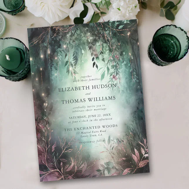 Enchanted Forest Gold Vines Mauve Magical Wedding Invitation | Zazzle