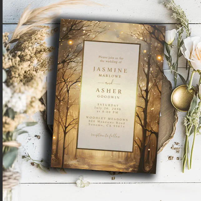 Enchanted Forest Gold Wedding Invitation | Zazzle
