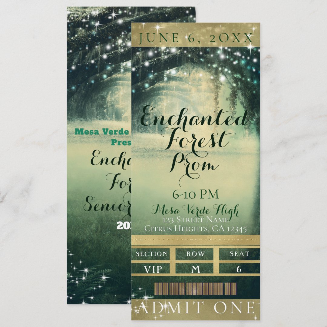 Enchanted Forest Green Blue Prom VIP Party Ticket Invitation | Zazzle