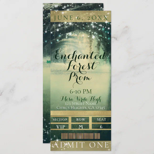Enchanted Forest Green Blue Prom VIP Party Ticket Invitation | Zazzle