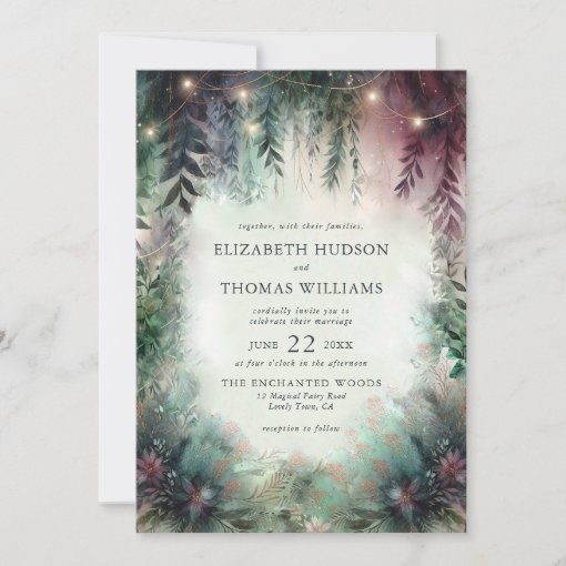 Enchanted Forest Green Mauve Magical Wedding Invitation | Zazzle