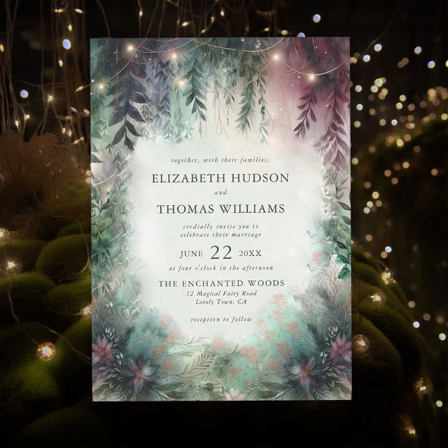 Enchanted Forest Green Mauve Magical Wedding Invitation | Zazzle