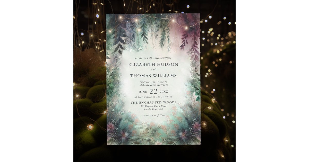 Enchanted Forest Green Mauve Magical Wedding Invitation | Zazzle
