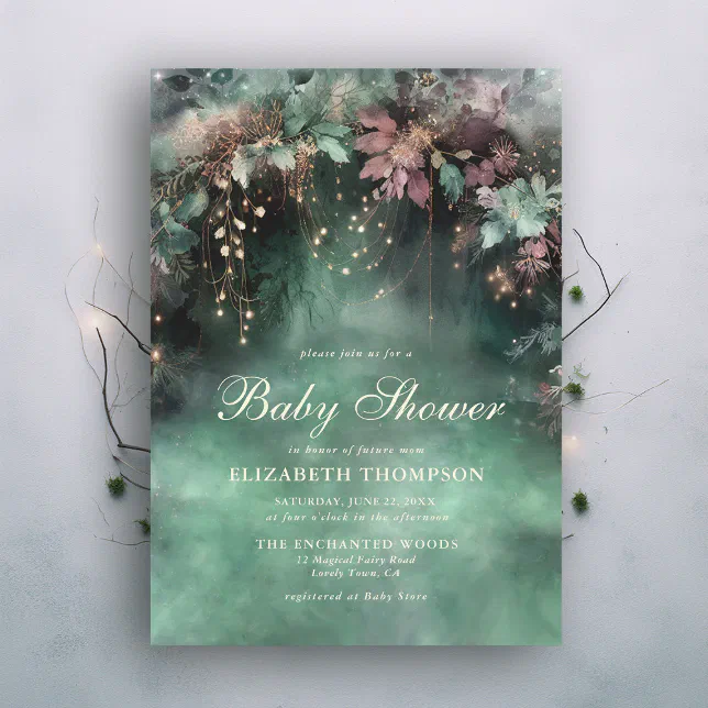 Enchanted Forest Greenery Arch Magical Baby Shower Invitation | Zazzle