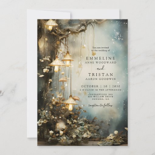 Enchanted Forest Hanging Lanterns Wedding Invitation | Zazzle