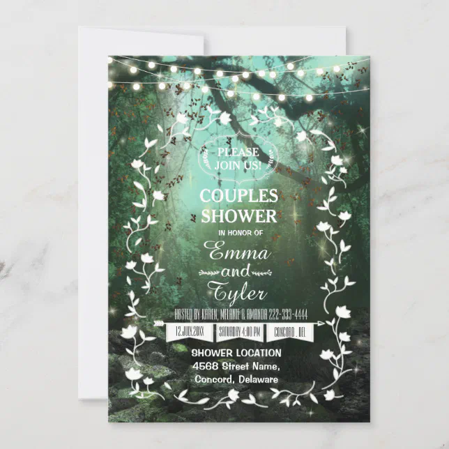 Enchanted Forest Lights Rustic Couples Shower Invitation | Zazzle