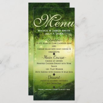 Enchanted Forest & Lights Wedding Menu Card | Zazzle