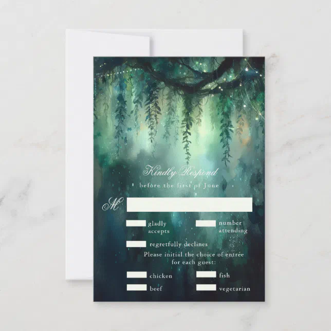 Enchanted Forest Magical Fairy Lights Wedding RSVP Invitation | Zazzle