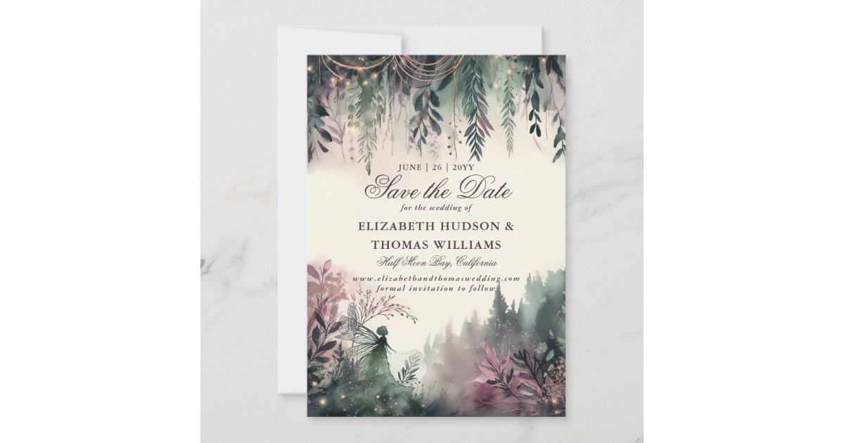 Enchanted Forest Mauve Fairy Wedding Save the Date Invitation | Zazzle