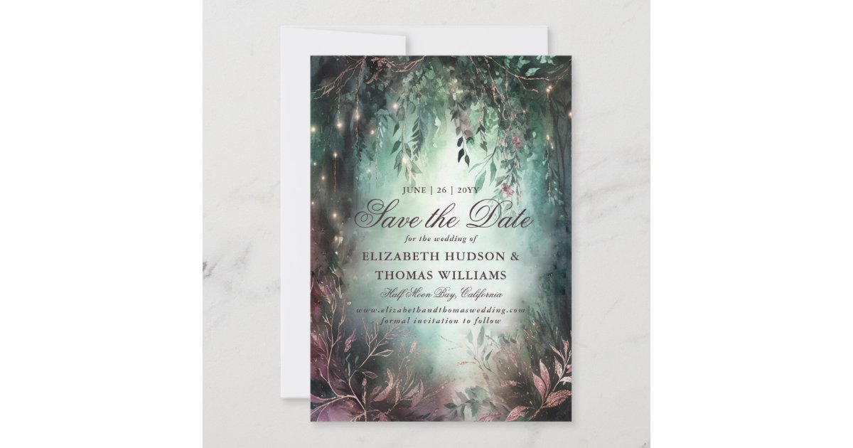 Enchanted Forest Mauve Vines Wedding Save the Date Invitation | Zazzle