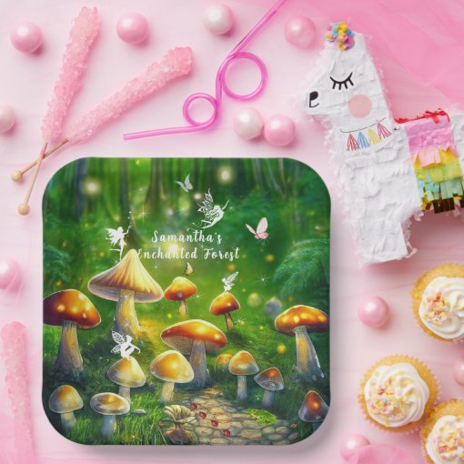 Enchanted Forest Mushrooms Fairies Ladybugs Paper Plates | Zazzle