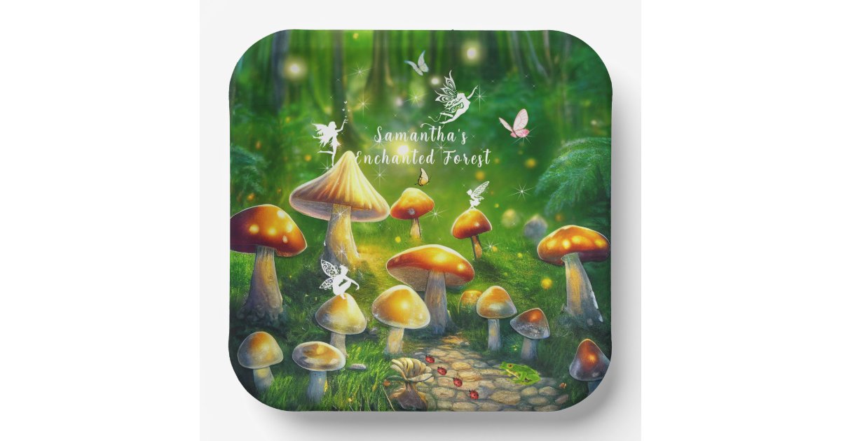 Enchanted Forest Mushrooms Fairies Ladybugs Paper Plates | Zazzle