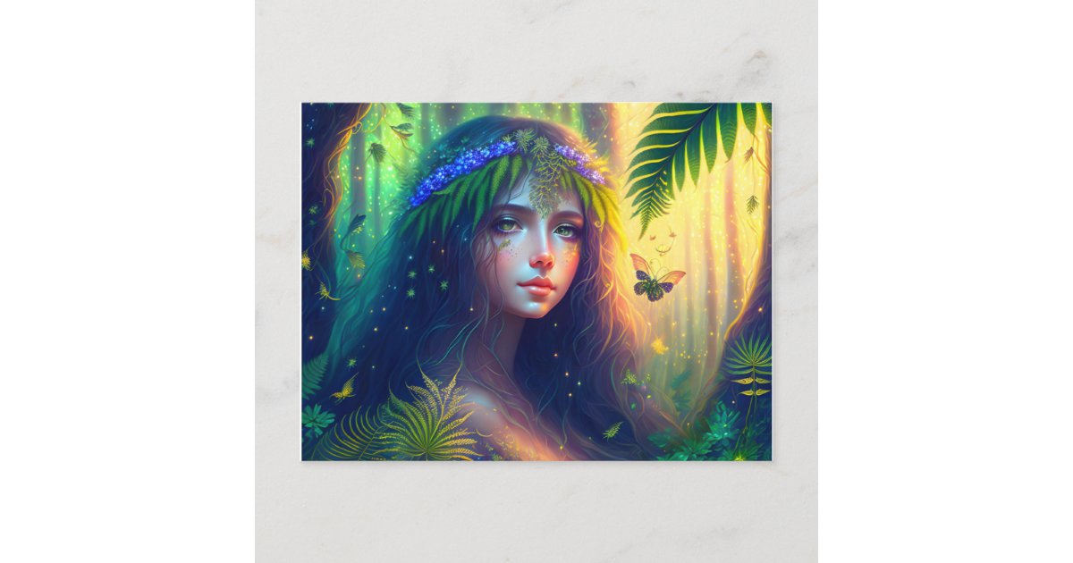 Enchanted Forest Nymph Digital Art Postcard | Zazzle