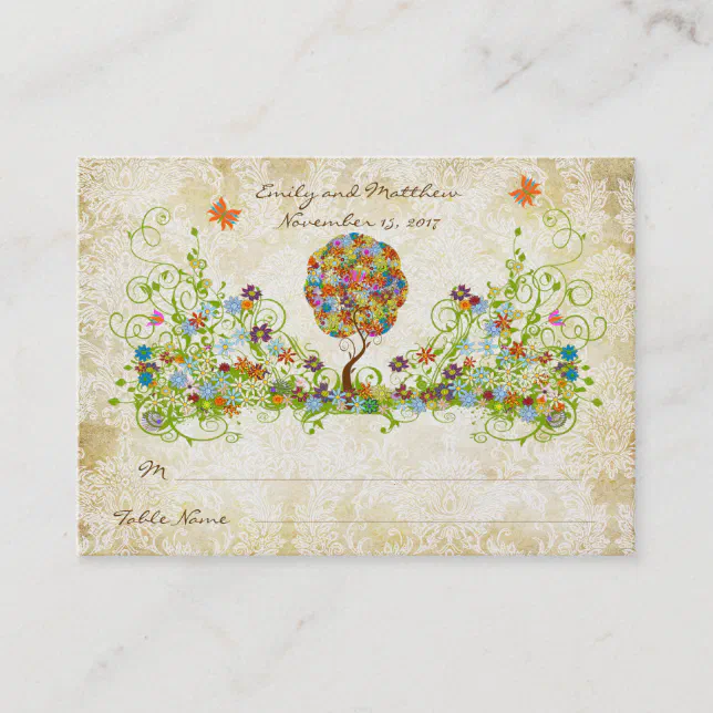 Enchanted Forest Patchwork Floral Place Cards | Zazzle