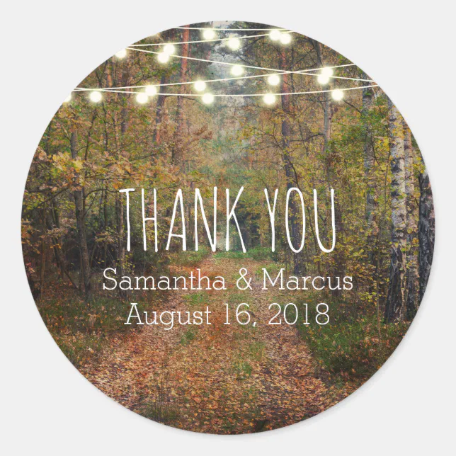 Enchanted Forest Path Wedding Thank You Classic Round Sticker | Zazzle