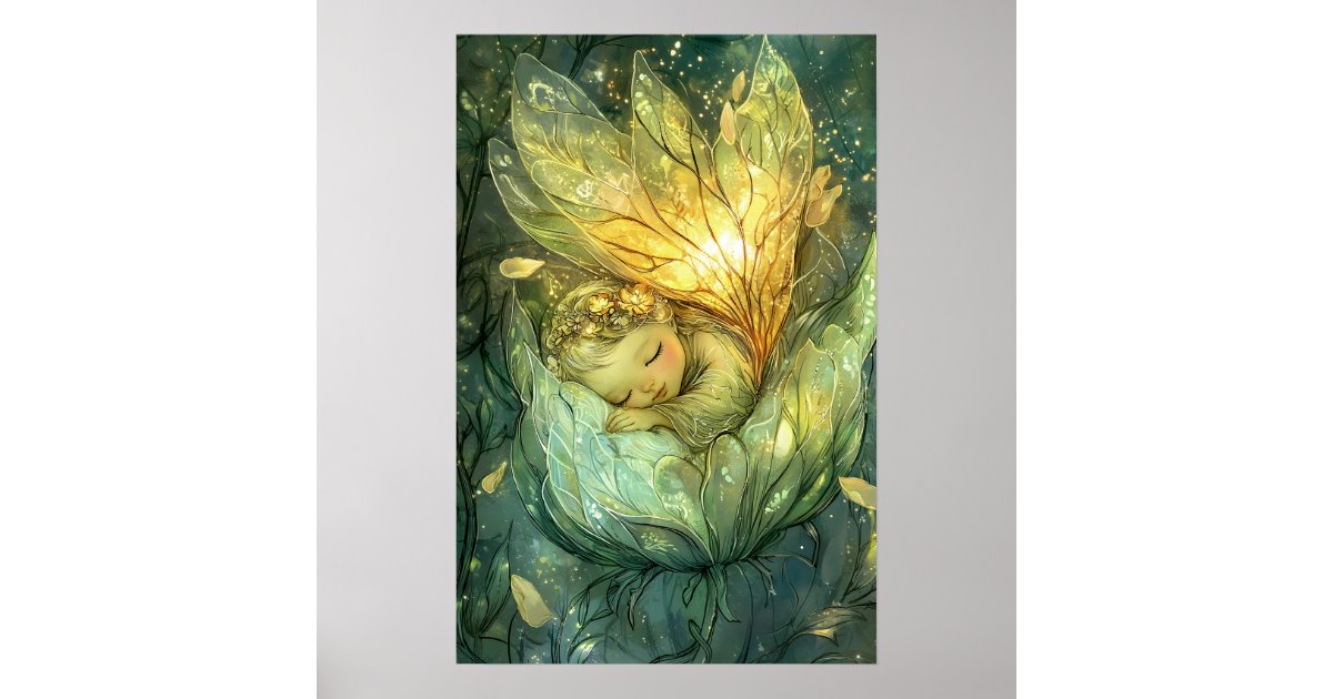 Enchanted Forest Pixie Fairy Sleeping Flower Petal Poster | Zazzle