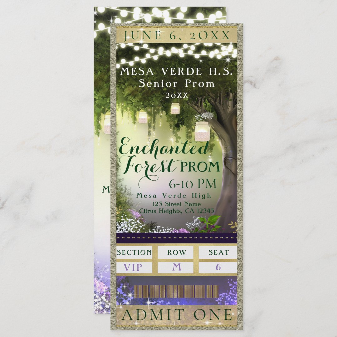 Enchanted Forest Prom VIP Party Ticket Invitation | Zazzle