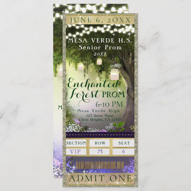 Enchanted Forest Prom VIP Party Ticket Invitation | Zazzle