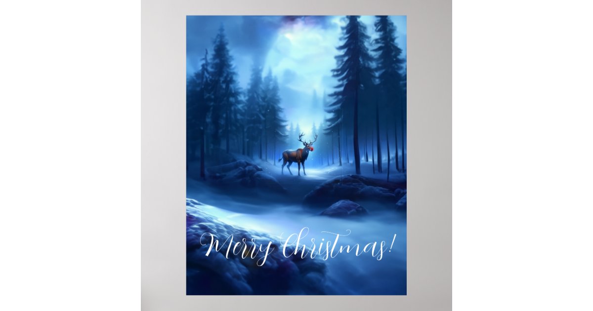 Enchanted Forest Rudolph Reindeer Christmas Poster | Zazzle