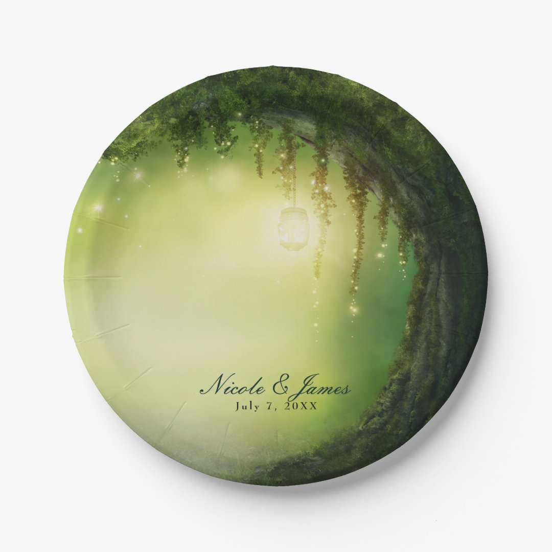 Enchanted Forest Rustic Wedding Reception Paper Plates | Zazzle