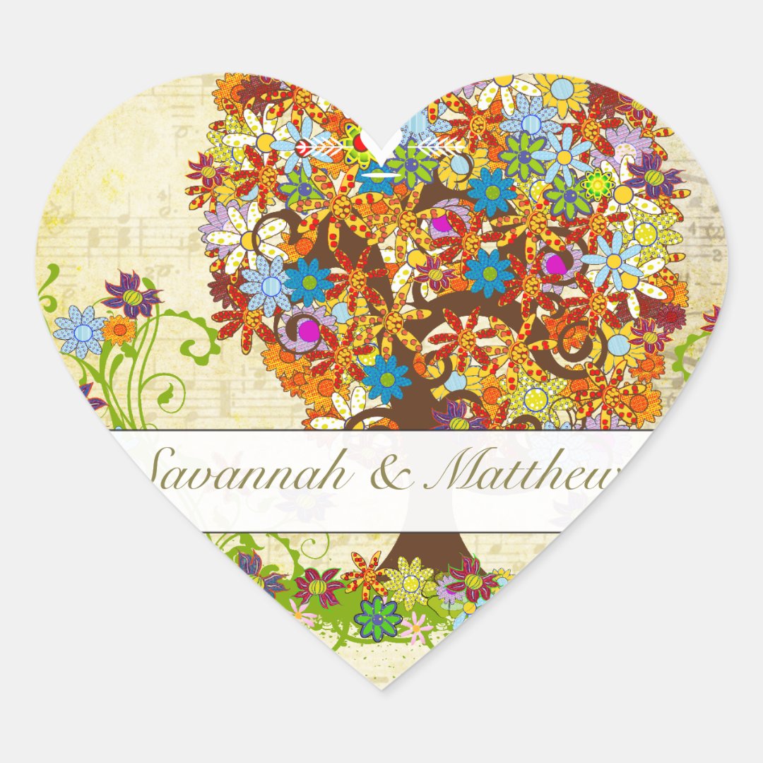 Enchanted Forest Side Branch Wedding Heart Sticker | Zazzle