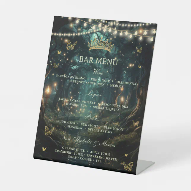 Enchanted Forest Starry Night Quinceanera Bar Menu Pedestal Sign | Zazzle