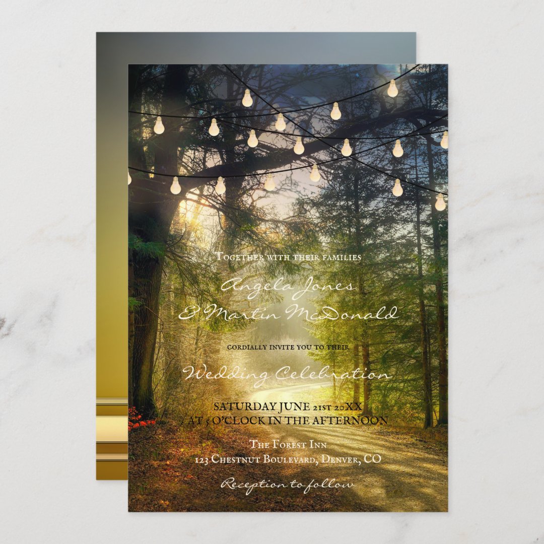 Enchanted Forest String Lights Wedding Invitation | Zazzle