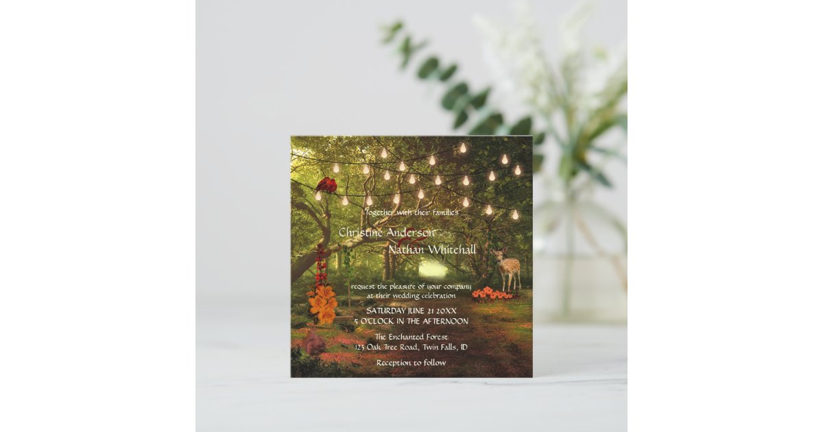 Enchanted Forest String Lights Wedding Invitation | Zazzle