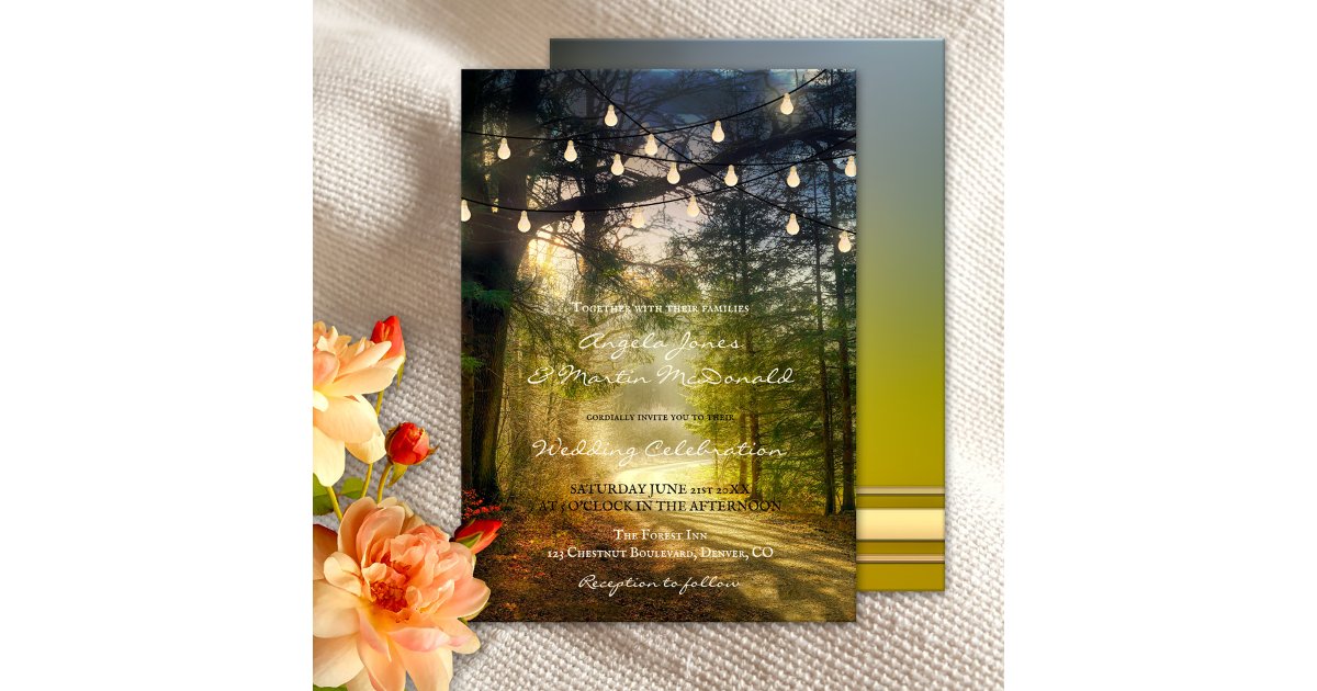 Enchanted Forest String Lights Wedding Invitation | Zazzle