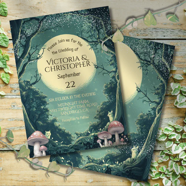 Enchanted Forest Toadstool Full Moon Wedding Invitation | Zazzle