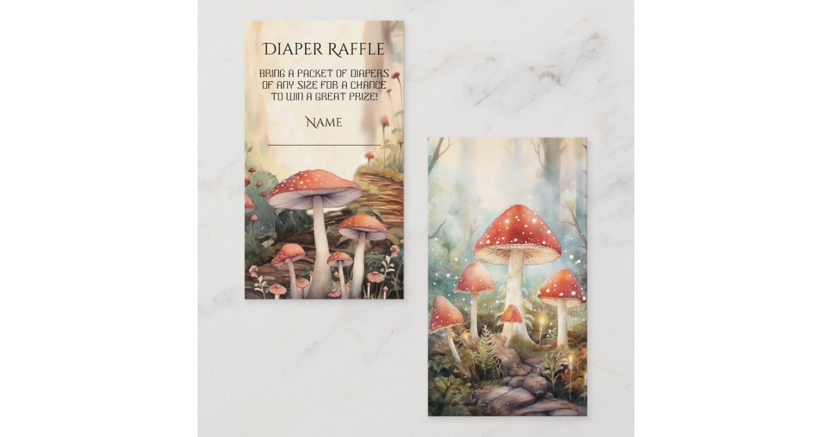 Enchanted Forest Toadstool Mushroom Diaper Raffle Business Card | Zazzle