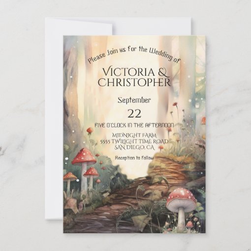 Enchanted Forest Toadstool Twinkle Lights Wedding Invitation | Zazzle