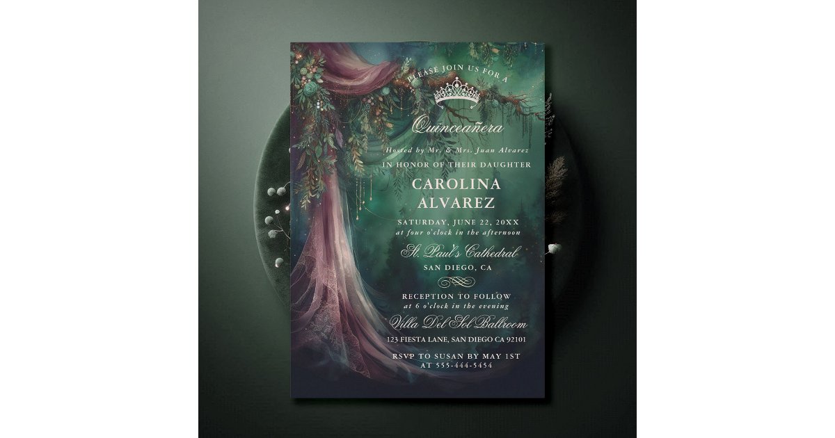 Enchanted Forest Veil Fairytale Church Quinceañera Invitation | Zazzle