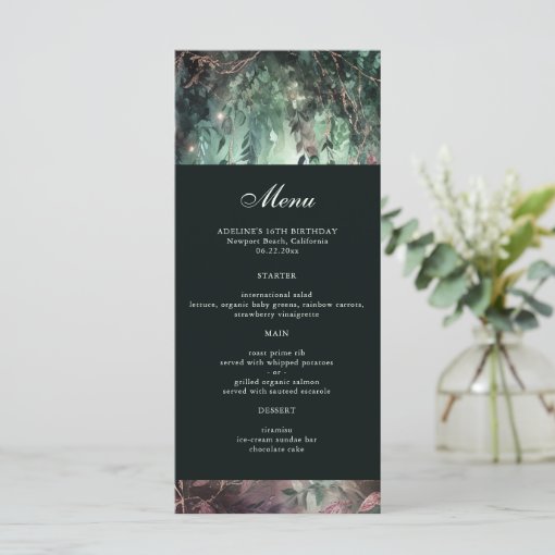Enchanted Forest Vines Gold Mauve Elegant Menu | Zazzle