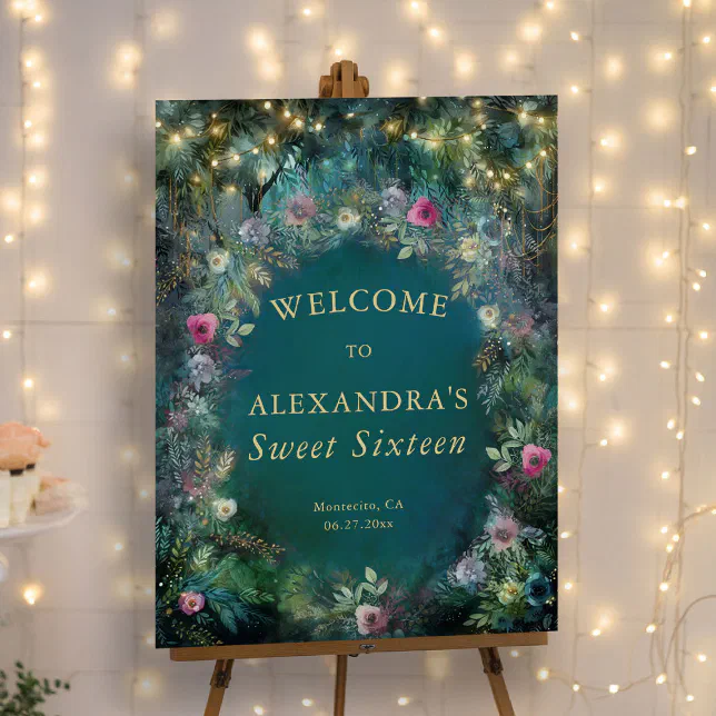 Enchanted Forest Wild Roses Sweet 16 Welcome Sign | Zazzle