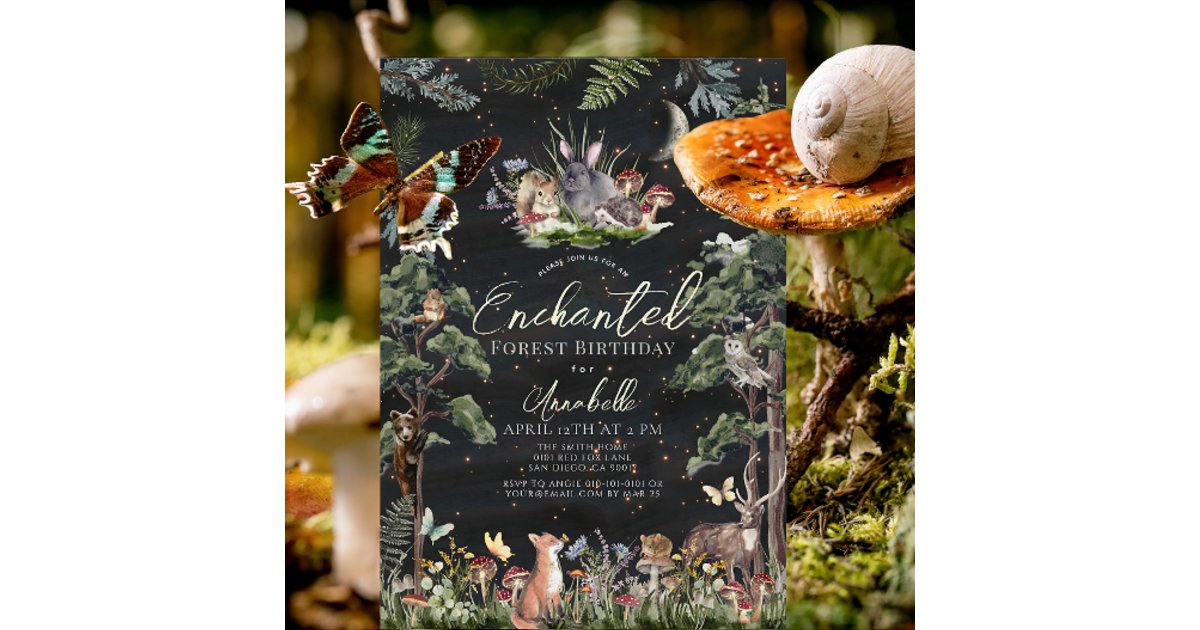 Enchanted Forest Woodland Animals Birthday Invitation | Zazzle